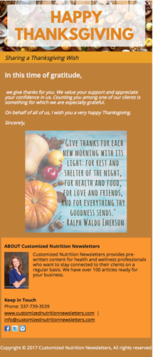 Thanksgiving, New Year, Holiday Newsletters | Wellness Newsletters